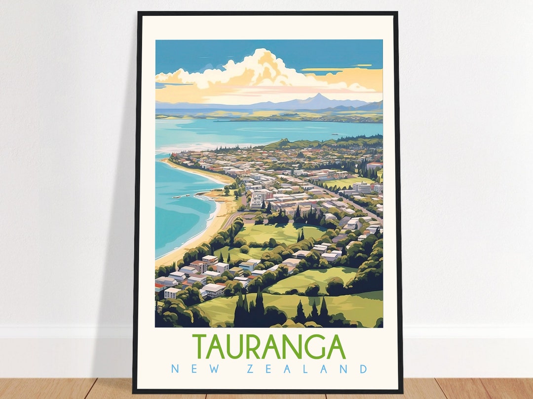 Tauranga Travel Poster Mount Maunganui New Zealand Vintage NZ Wall Art ...