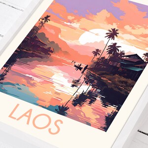 Laos Travel Poster South East Asia Vintage Wall Art Home Decor Art ...