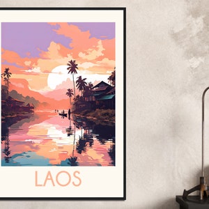 Laos Travel Poster South East Asia Vintage Wall Art Home Decor Art ...