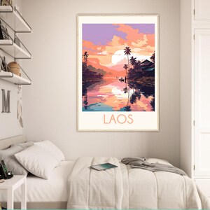 Laos Travel Poster South East Asia Vintage Wall Art Home Decor Art ...