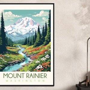 Mount Rainier Travel Poster Washington National Park Vintage USA Wall ...