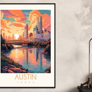 Austin Travel Poster Texas Vintage USA Wall Art Home Decor Art Print ...