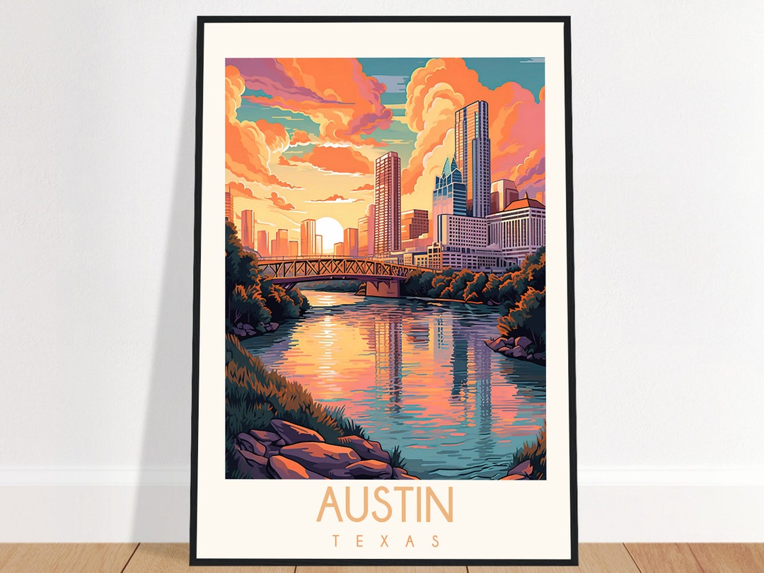 Austin Travel Poster Texas Vintage USA Wall Art Home Decor Art Print ...