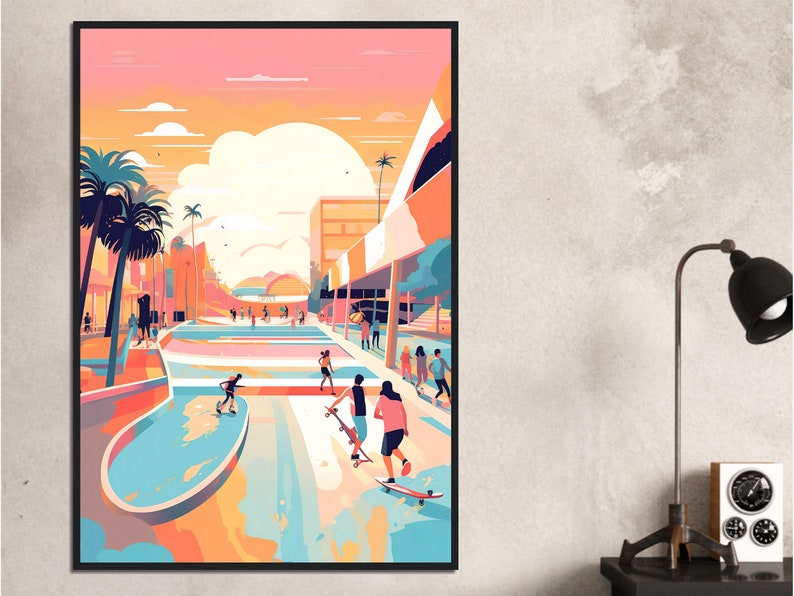 Skate Park Travel Poster Vintage Skateboard Wall Art Home Decor Art ...