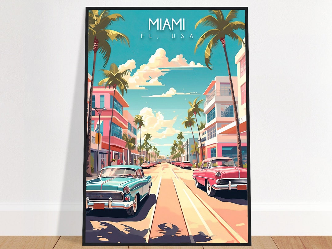 Miami Travel Poster South Beach Florida USA Vintage Wall Art - Etsy