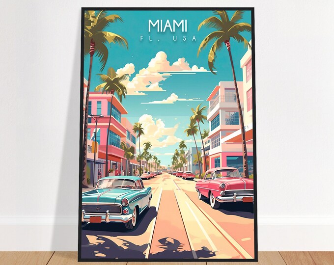 Miami Travel Poster South Beach Florida USA Vintage Wall Art Home Decor ...