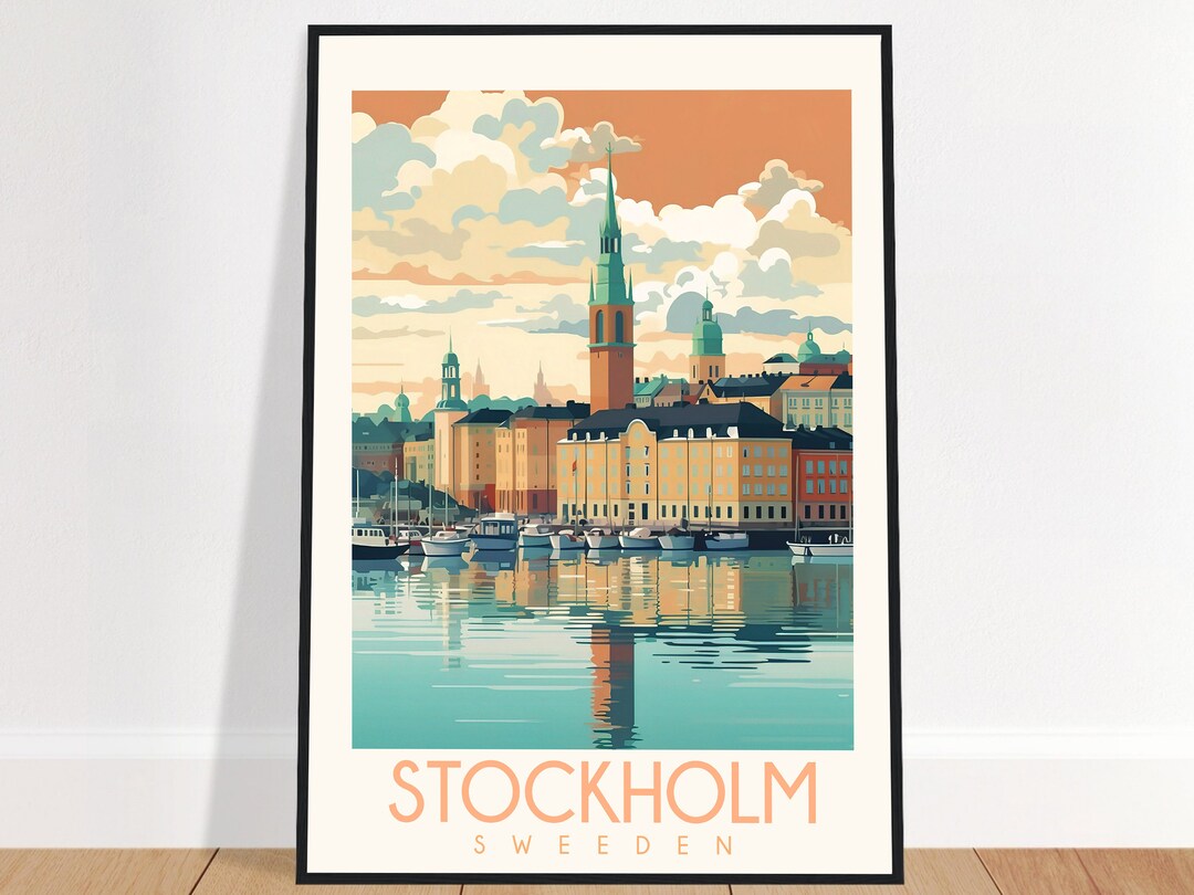 Stockholm Travel Poster Sweeden Vintage Europe Wall Art Scandinavian ...