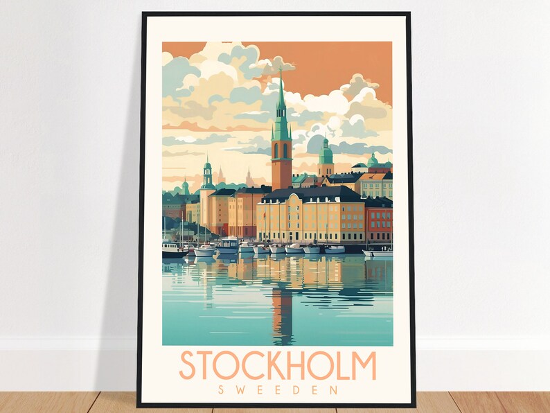Stockholm Travel Poster Sweeden Vintage Europe Wall Art Scandinavian ...