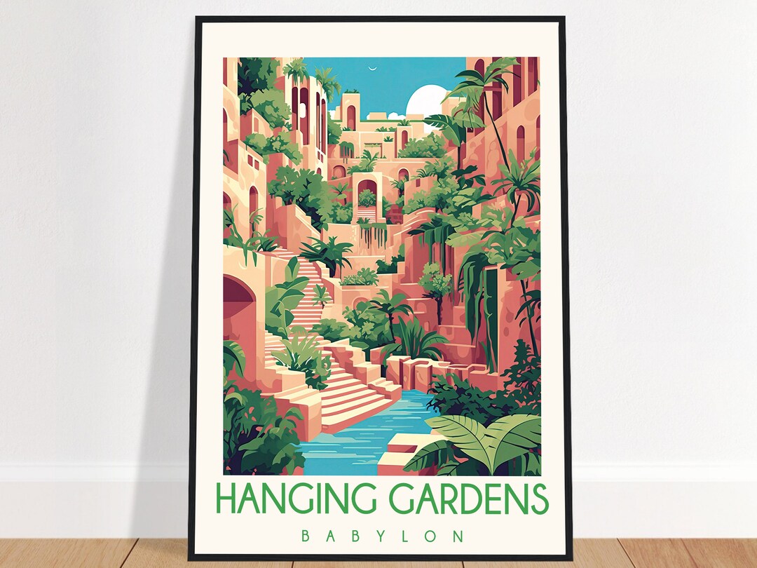 Hanging Gardens of Babylon Travel Poster Iraq Vintage 7 Wonders of the ...