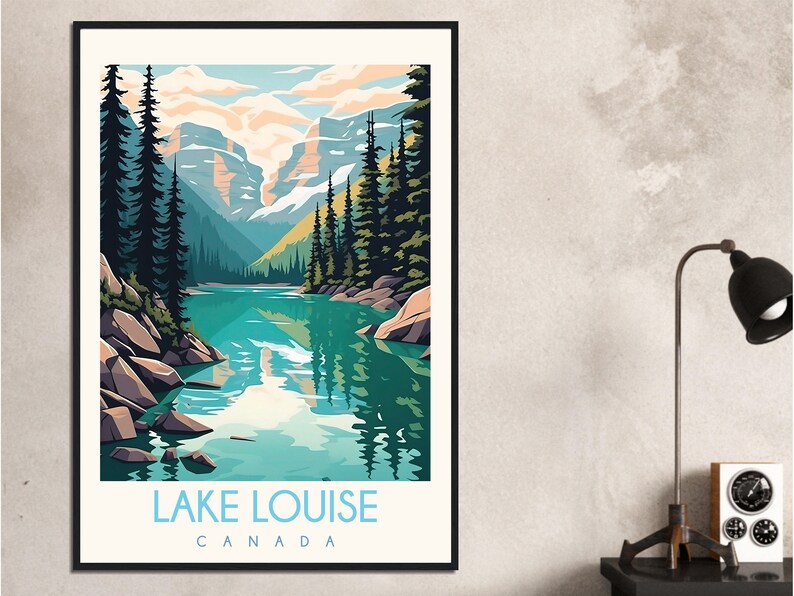 Lake Louise Travel Poster Banff National Park Vintage Alberta Wall Art Canada Home Decor Art ...