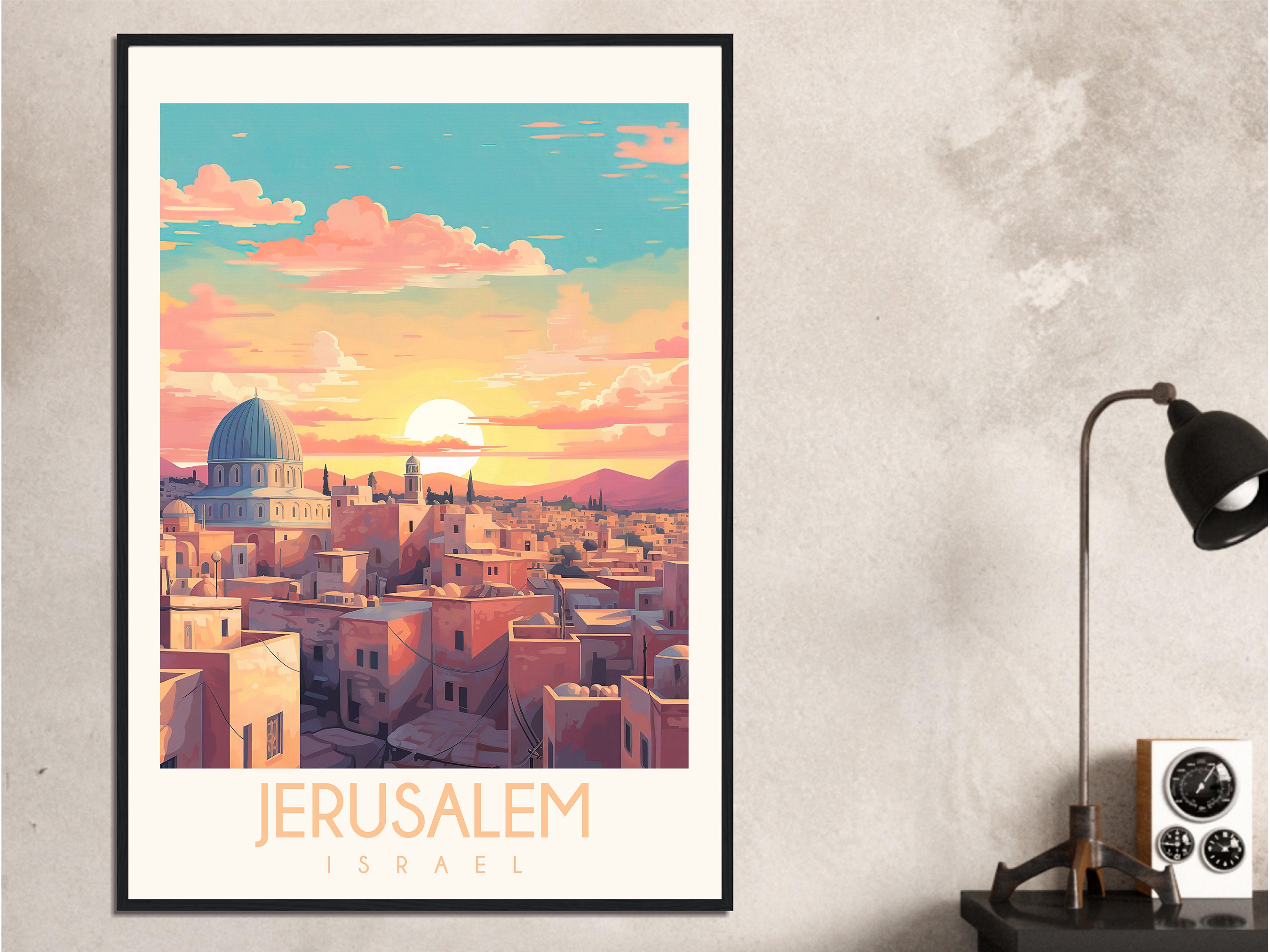 Jerusalem Travel Poster Isreal Vintage Middle East Wall Art City ...