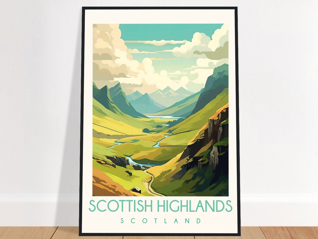 Scottish Highlands Travel Poster Scotland United Kingdom Vintage Europe ...