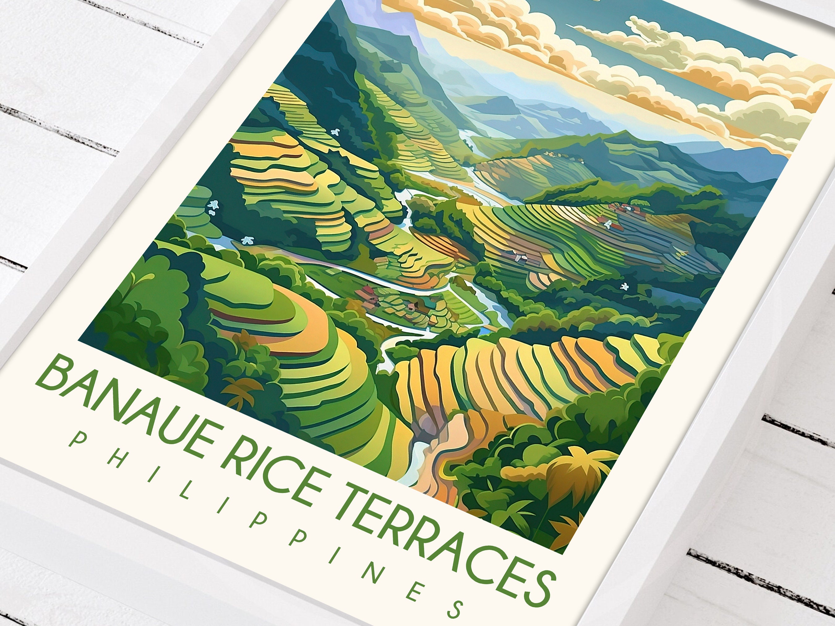 Banaue Rice Terraces Travel Poster Philippines Vintage South East Asia ...