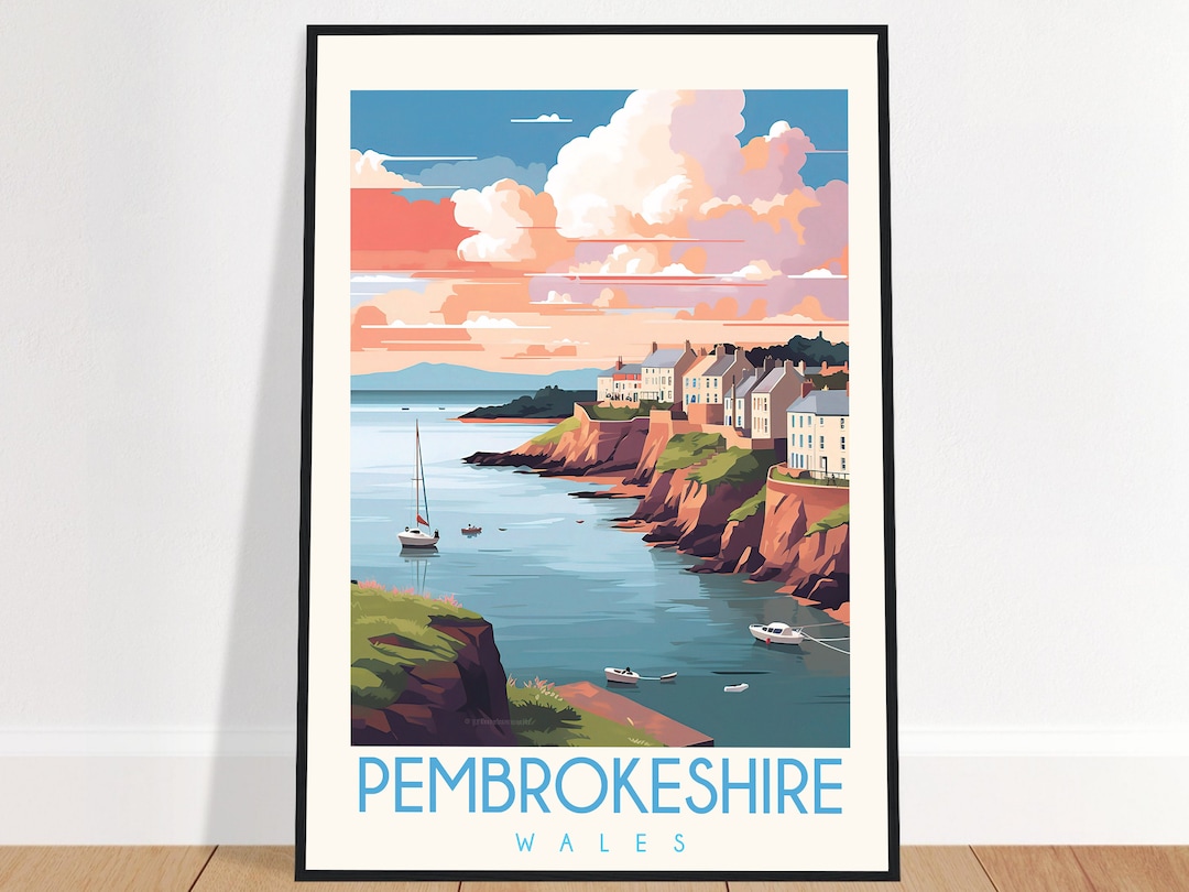 Pembrokeshire Travel Poster Wales Vintage Wunited Kingdom Wall Art Home ...