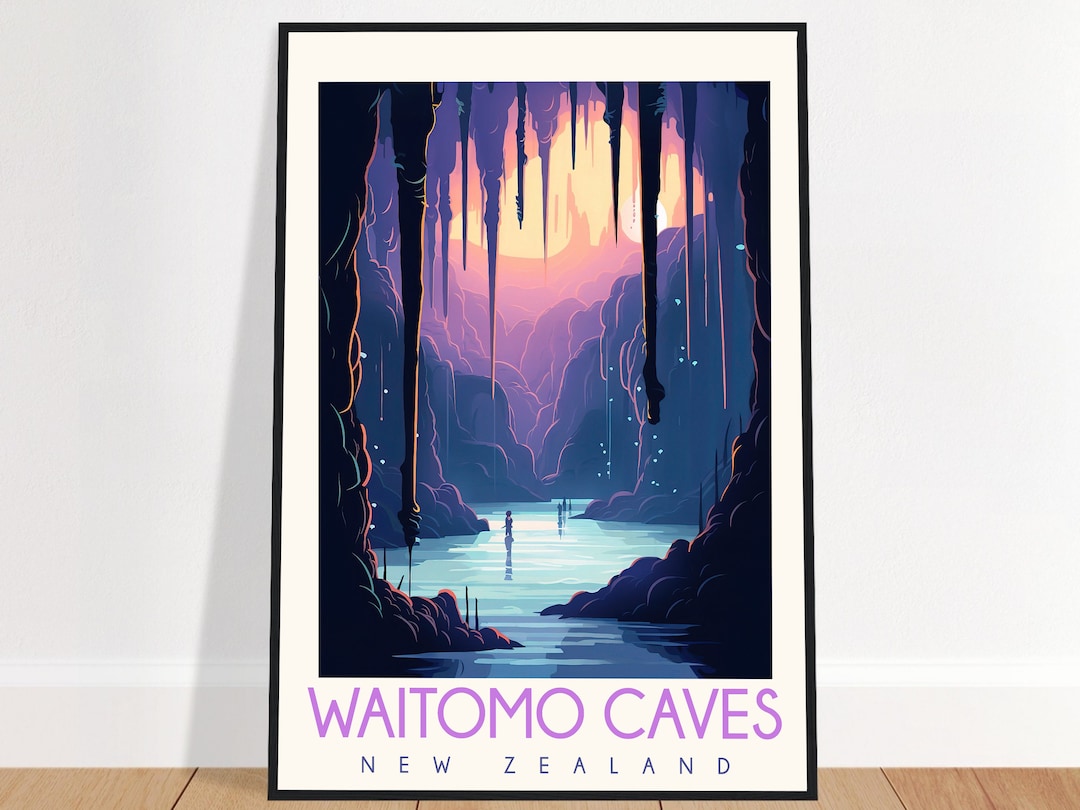 Waitomo Caves Travel Poster New Zealand Vintage Glow Worm Wall Art Home ...