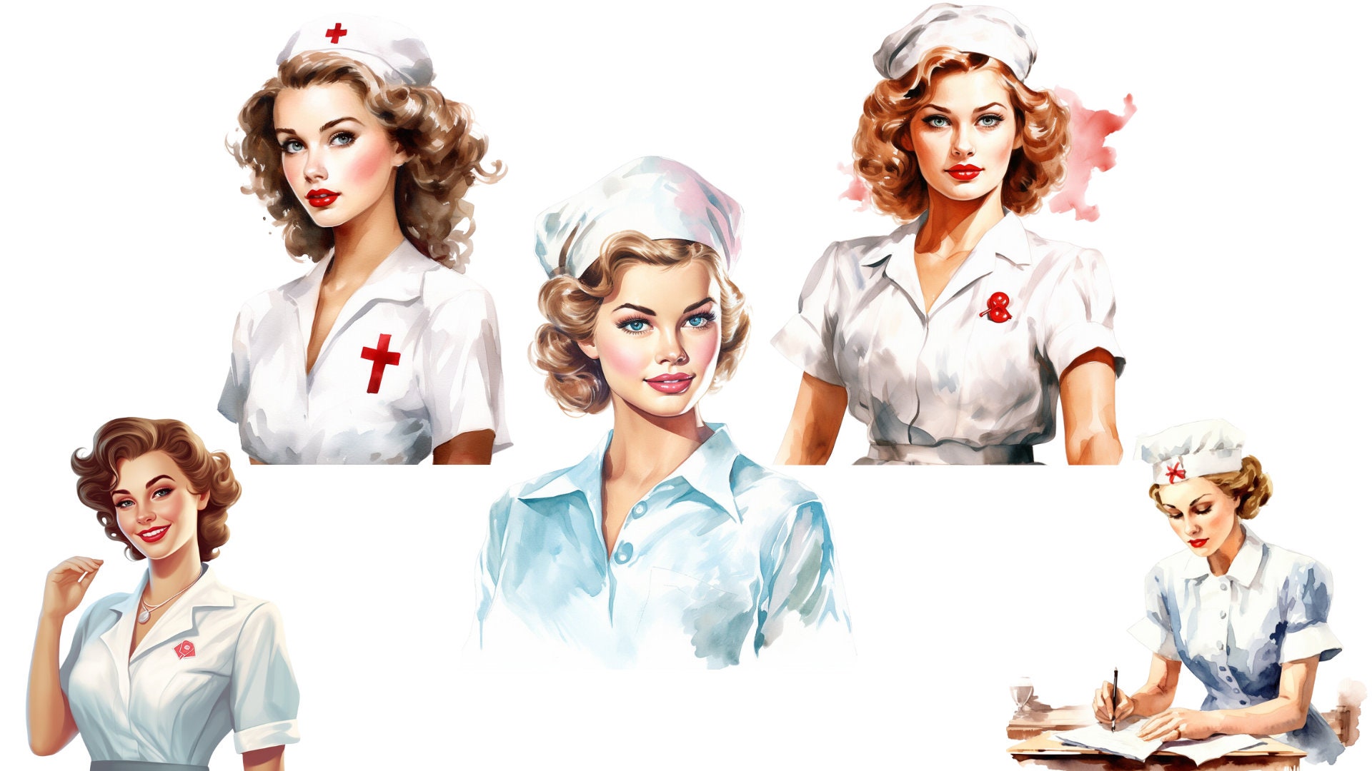 Retro Nurses Clipart 30 PNG Bundle for Scrapbooks, Junkbooks, Clipart ...