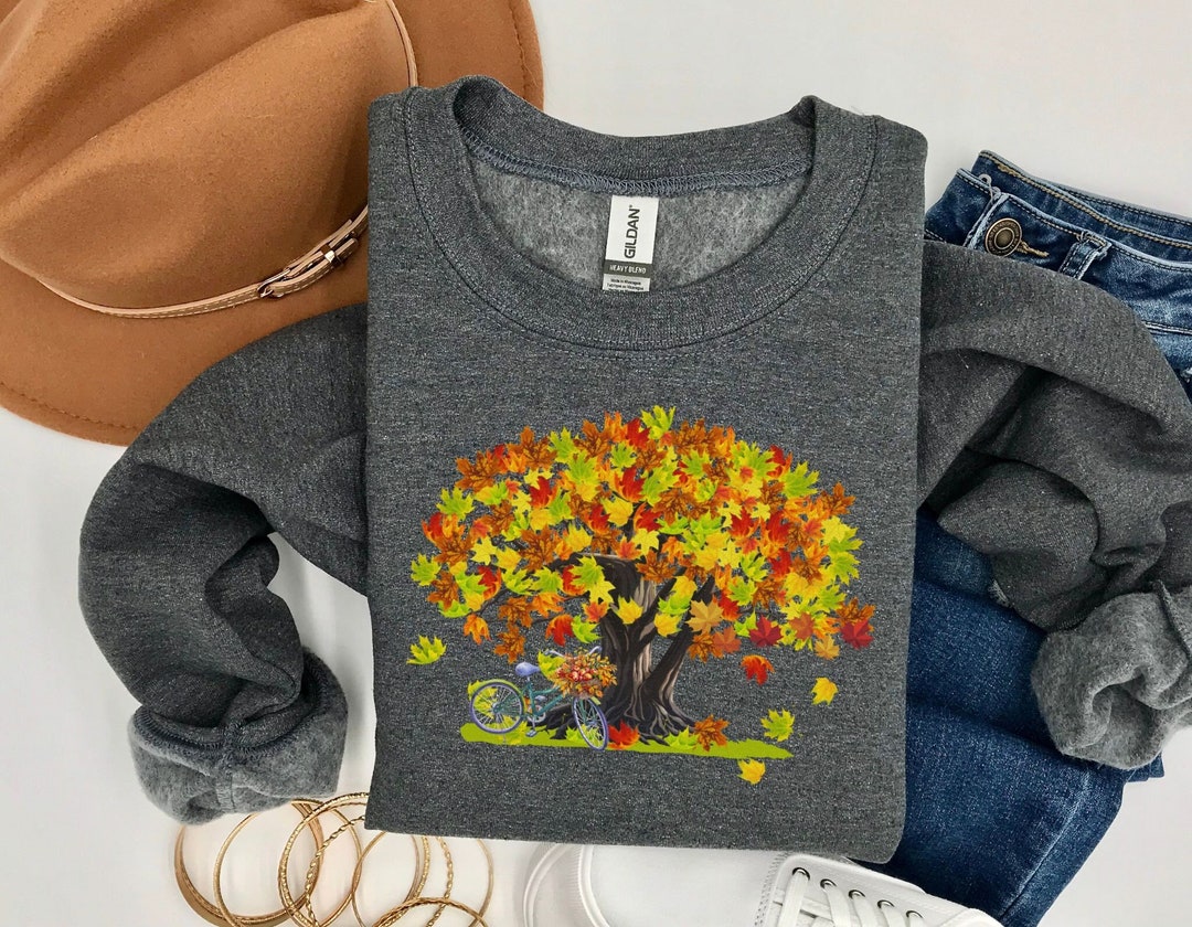 Fall Season Sweatshirt Fall Leaves Shirt Autumn Bicycle - Etsy