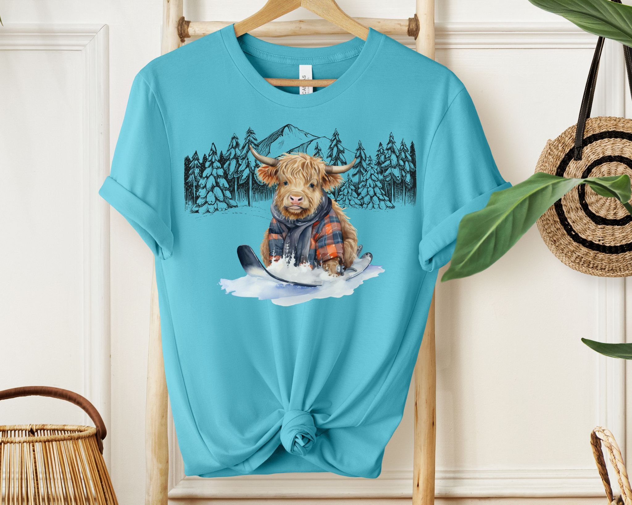 Highland Cow Crewneck Shirt, Cow Winter Shirt, Snowboarding Shirt, Gift ...
