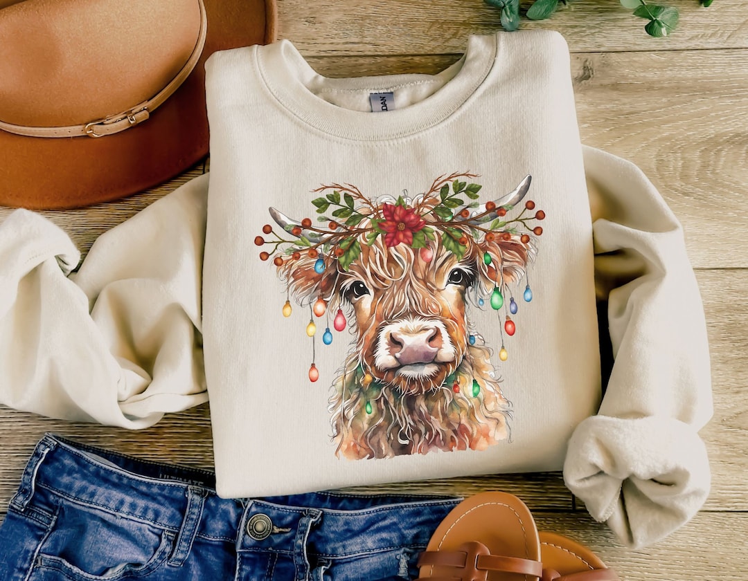 Highland Cow Christmas Sweatshirt, Cow Christmas Shirt, Highland Cow ...