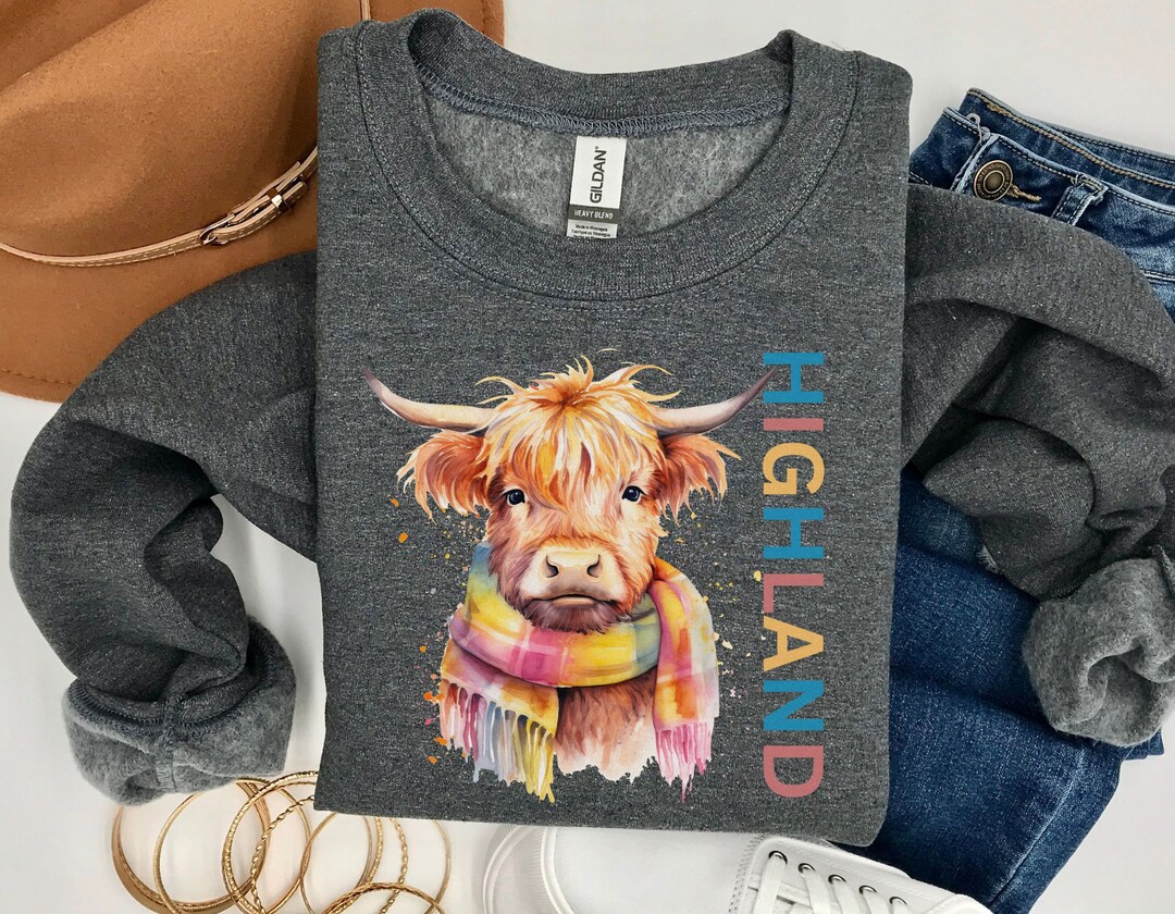 Highland Cow Sweatshirt, Highland Farm Shirt, Western Sweatshirt, Cute ...