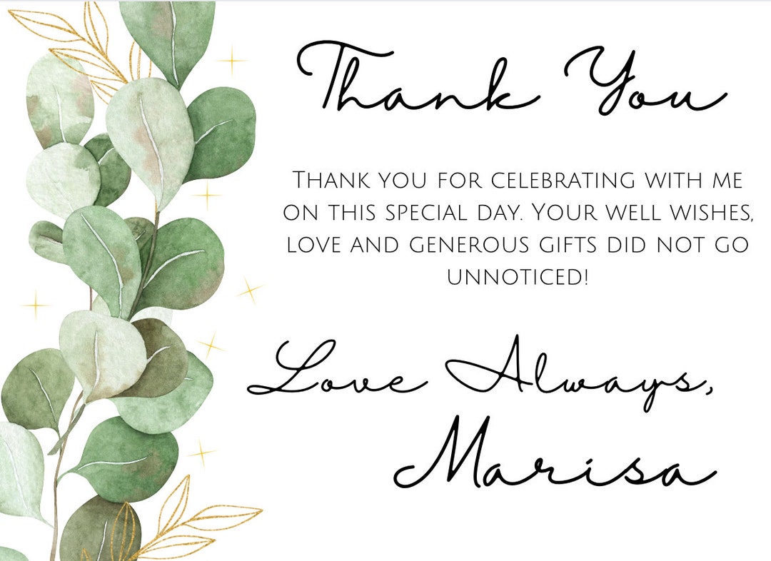 Eucalyptus Bridal Shower Thank You Card Note Card Template - Etsy