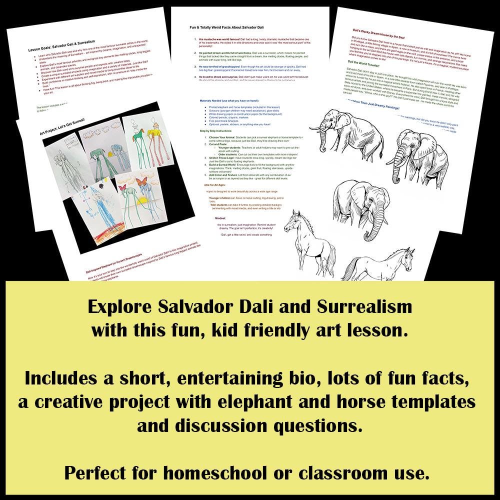 Salvador Dalí Art Lesson for Kids: Surrealism Project (PDF Download) - Etsy