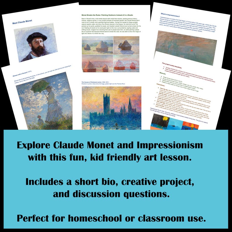 Monet Art Lesson for Kids: Impressionism Sunset Painting Project (PDF ...