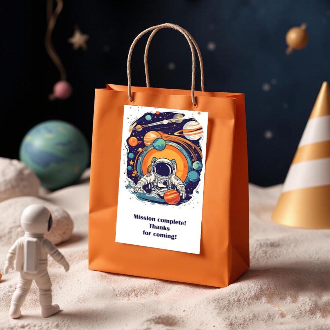 Editable Space Party Favor Bag Labels: Galaxy Astronaut Gift Tags ...