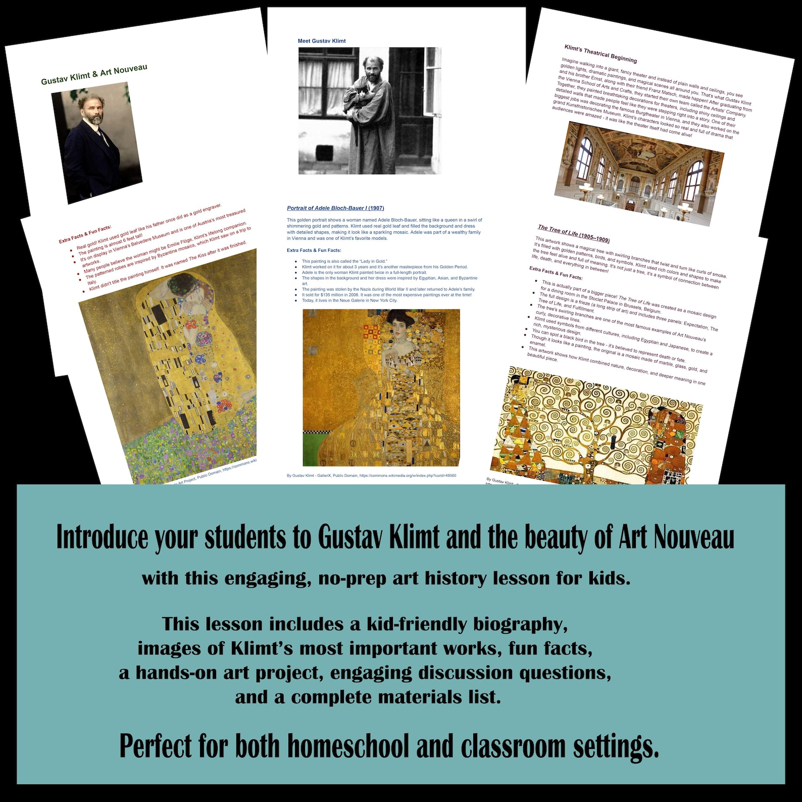 Gustav Klimt Art Lesson for Kids: Art Nouveau Projects (PDF Download ...