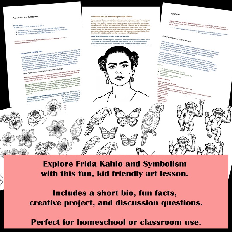Frida Kahlo Art Lesson for Kids: Symbolism Portrait Project (PDF) - Etsy