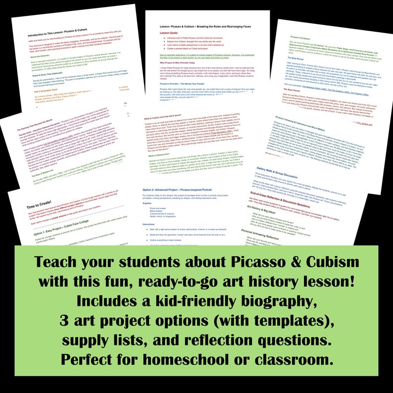 Picasso Art Lesson for Kids: Cubism Projects & Templates (PDF Download ...