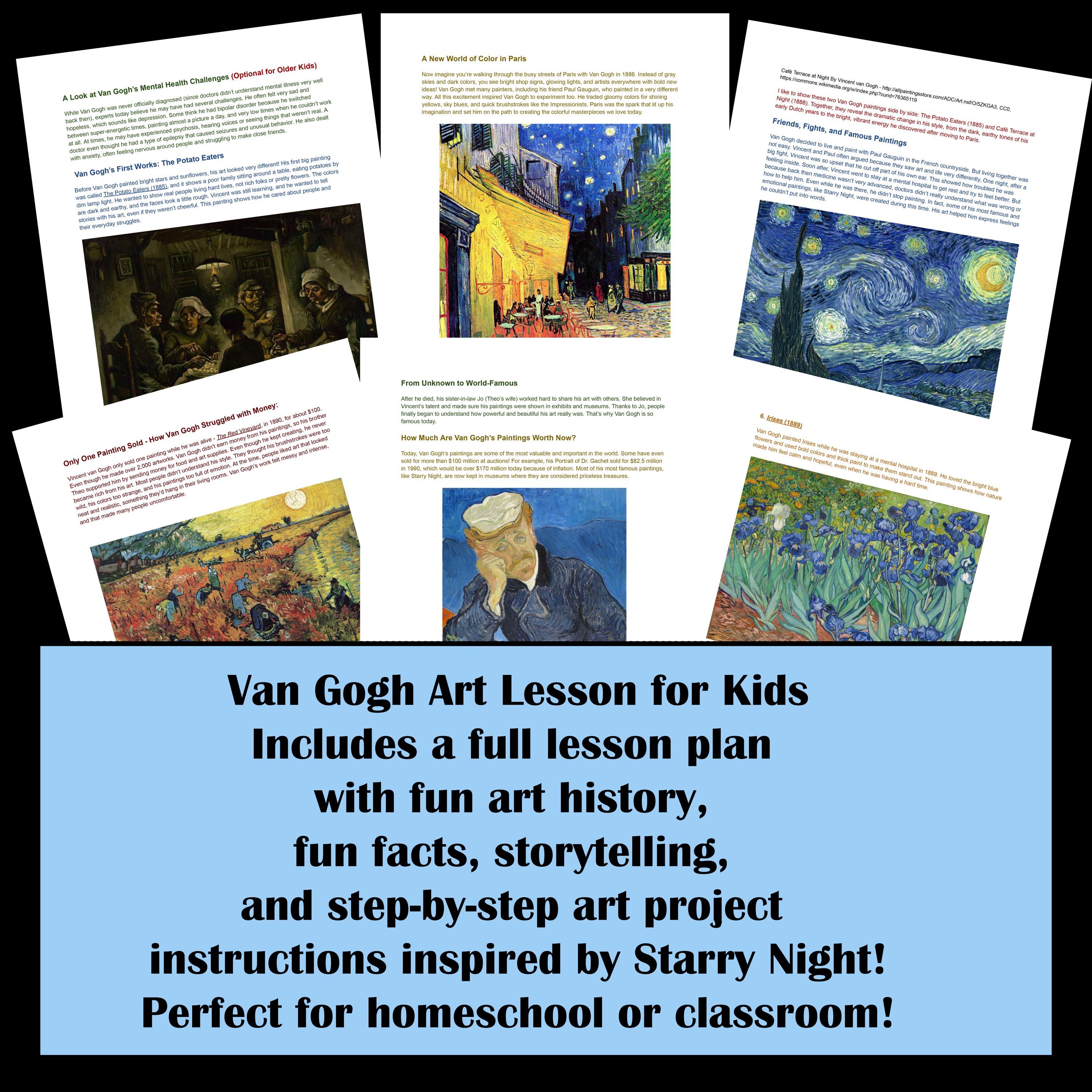 Van Gogh Art Lesson: Starry Night Inspired Painting Project (PDF ...