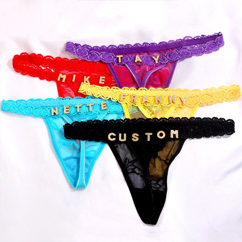 Custom Lace Thongs With Jewelry Diy Crystal Letter Name For Etsy De