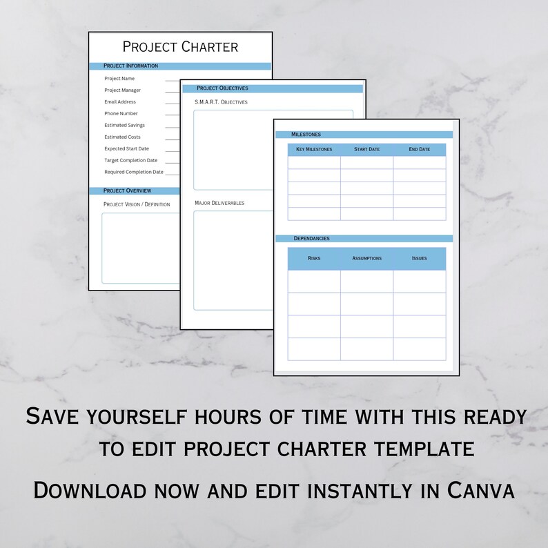 Project Charter Template Editable Canva Template Project Management ...