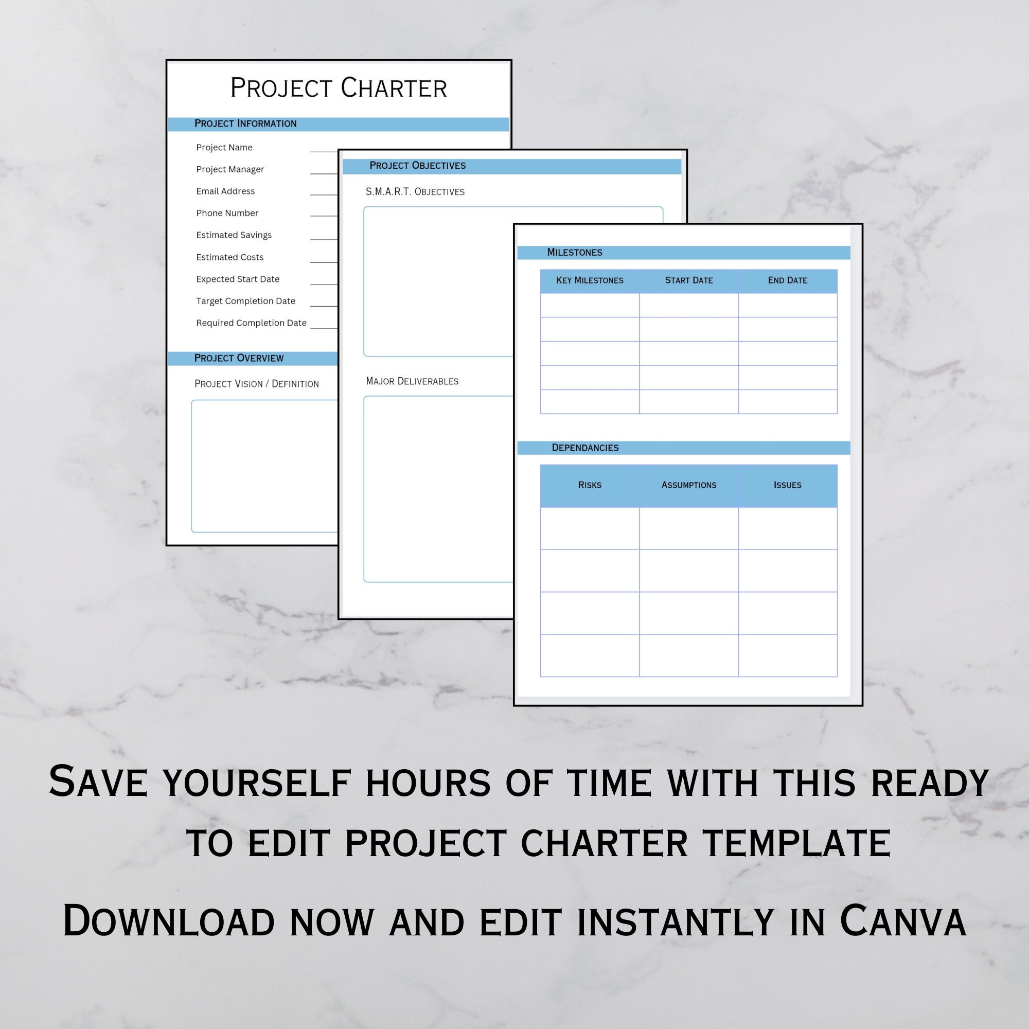Project Charter Template Editable Canva Template Project Management ...