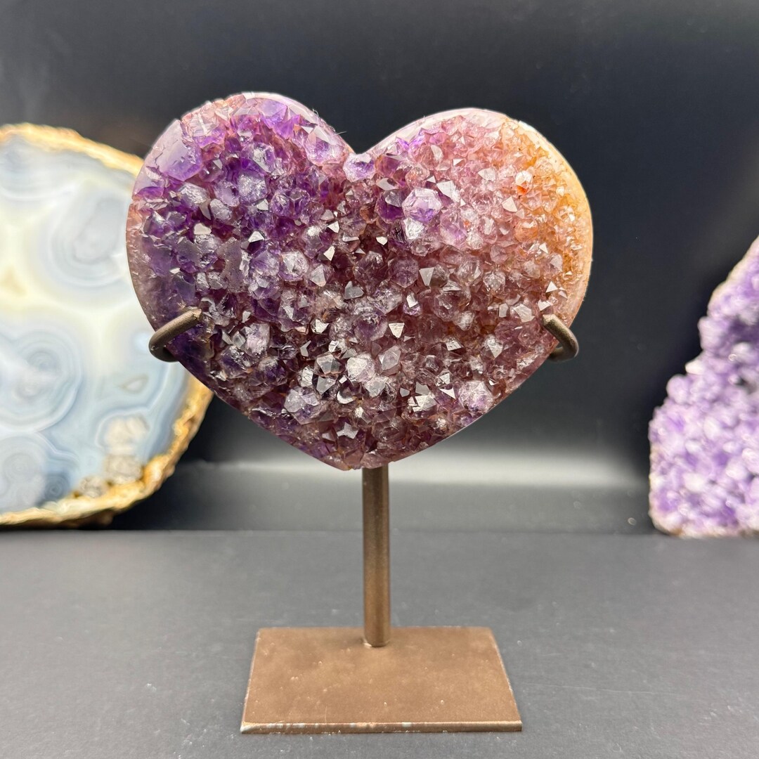 Heat Treated Amethyst Ametrine Crystal Heart Geode Cluster Carving With ...