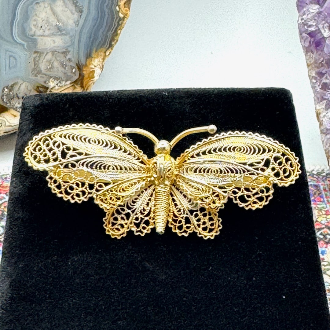 Antique 850 Silver Two Tone Filigree Butterfly Moth Brooch - Etsy