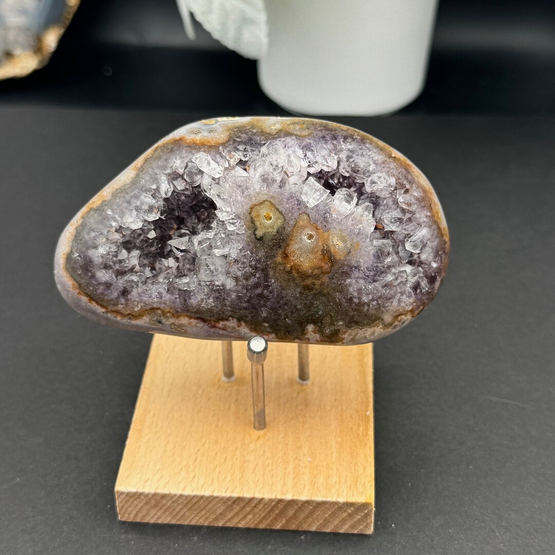 Amethyst and Yellow Agate Geode Stalactite Eye Carving From Uruguay ...