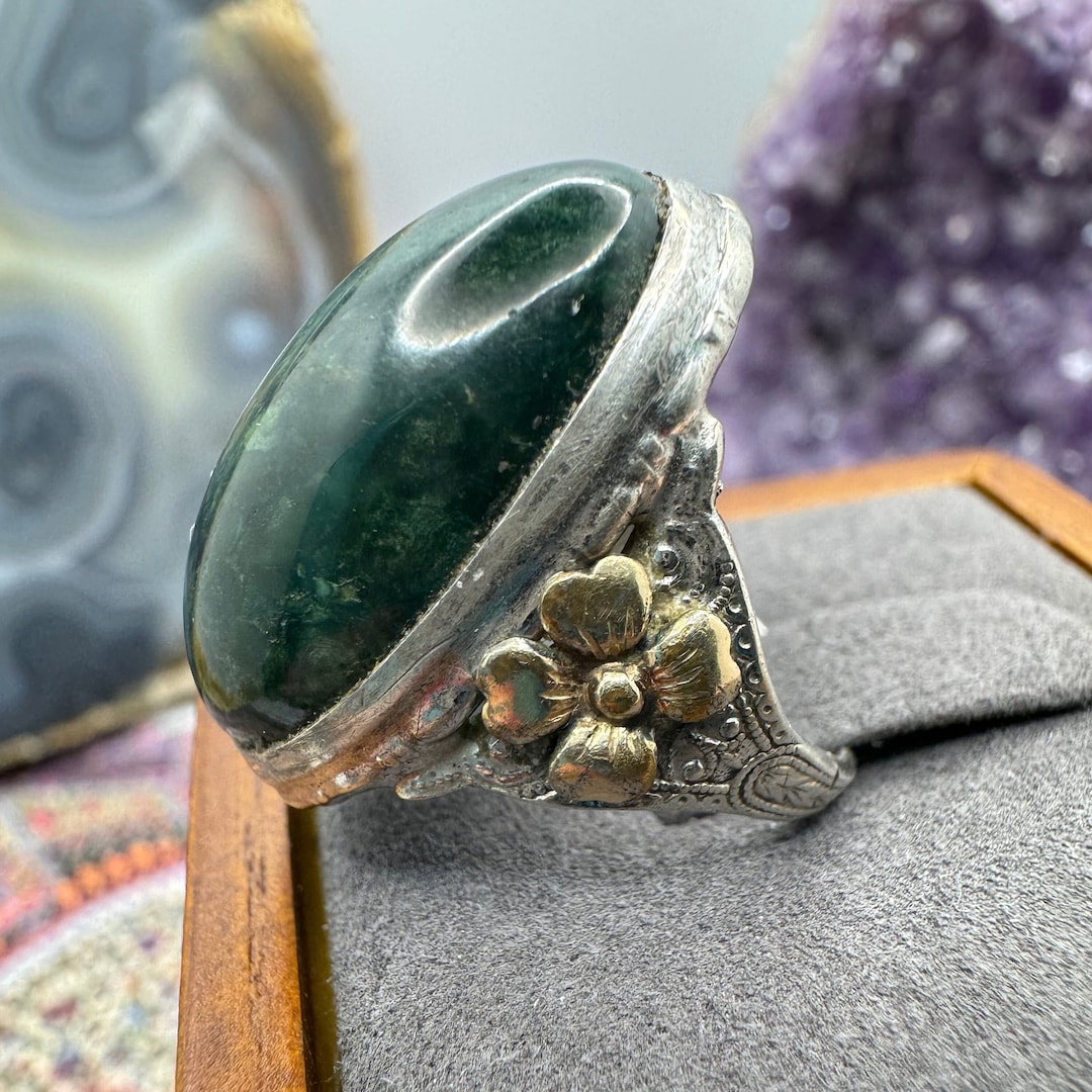 Antique Clark and Coombs C & C Green Jasper Sterling and 10kt Gold ...