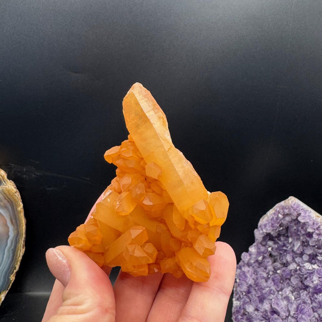 Tangerine Quartz Mini Cluster Plate From Morocco - Display Ready! - Etsy