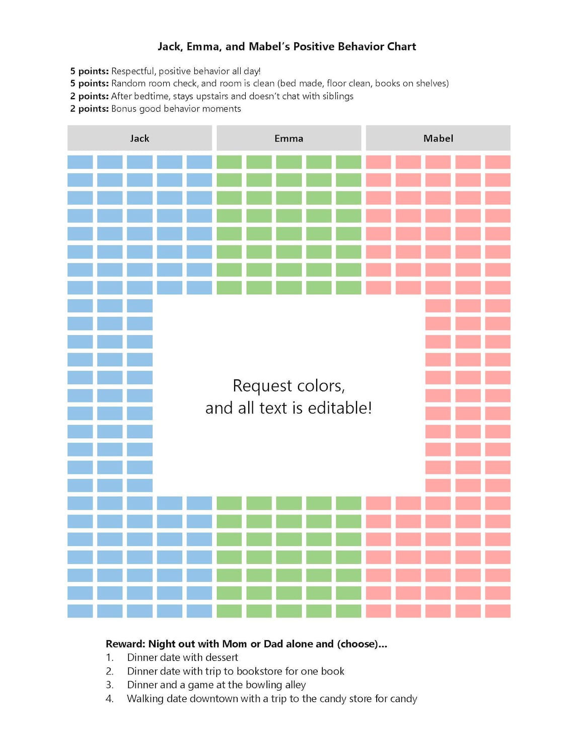 Positive Behavior Reward Chart for One, Two, Three, Four, Five, or ...