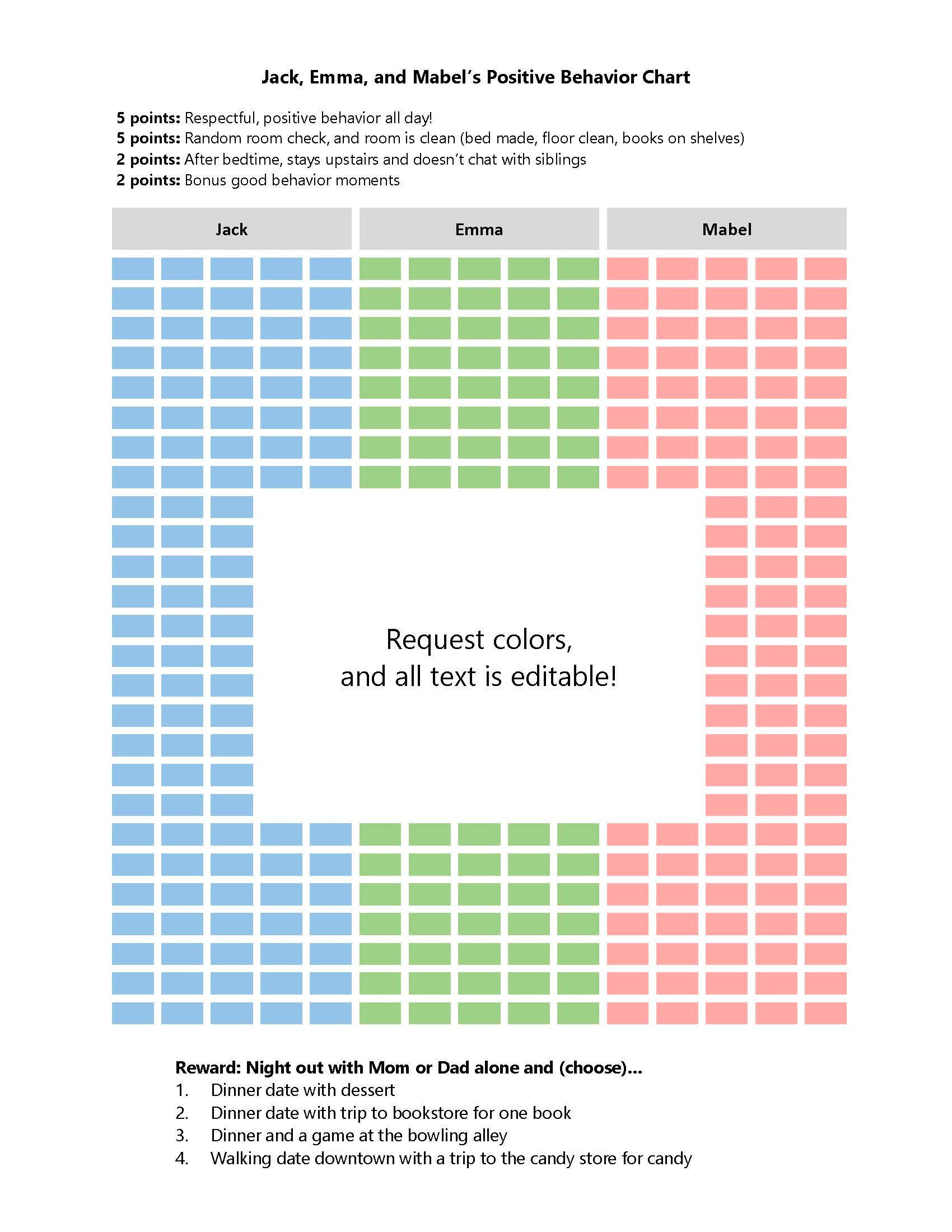 Positive Behavior Reward Chart for One, Two, Three, Four, Five, or ...