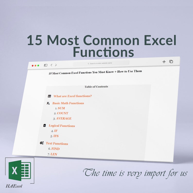 15 Most Common Excel Functions Template for Excel Excel - Etsy