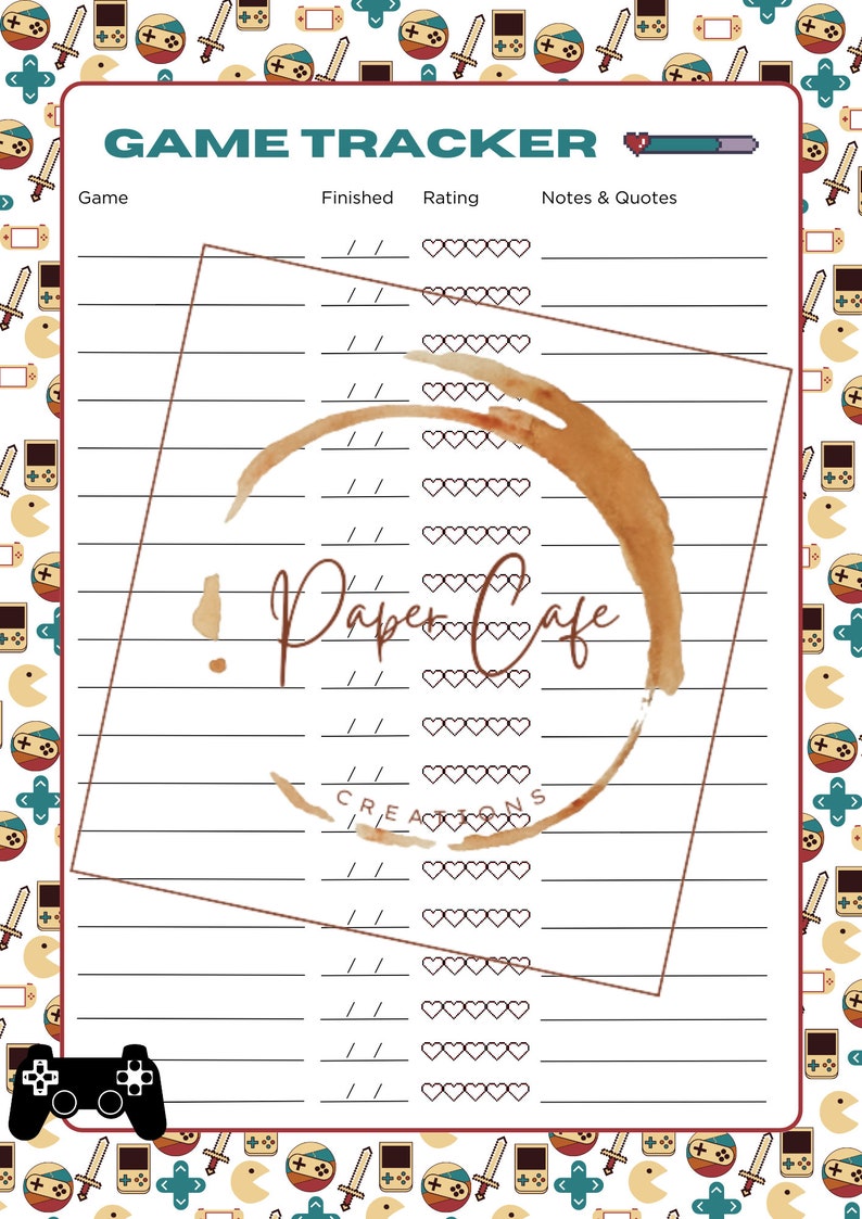 Video Game Tracker Printable Download PDF A4 & A5 Sizes 3 Styles Bullet ...