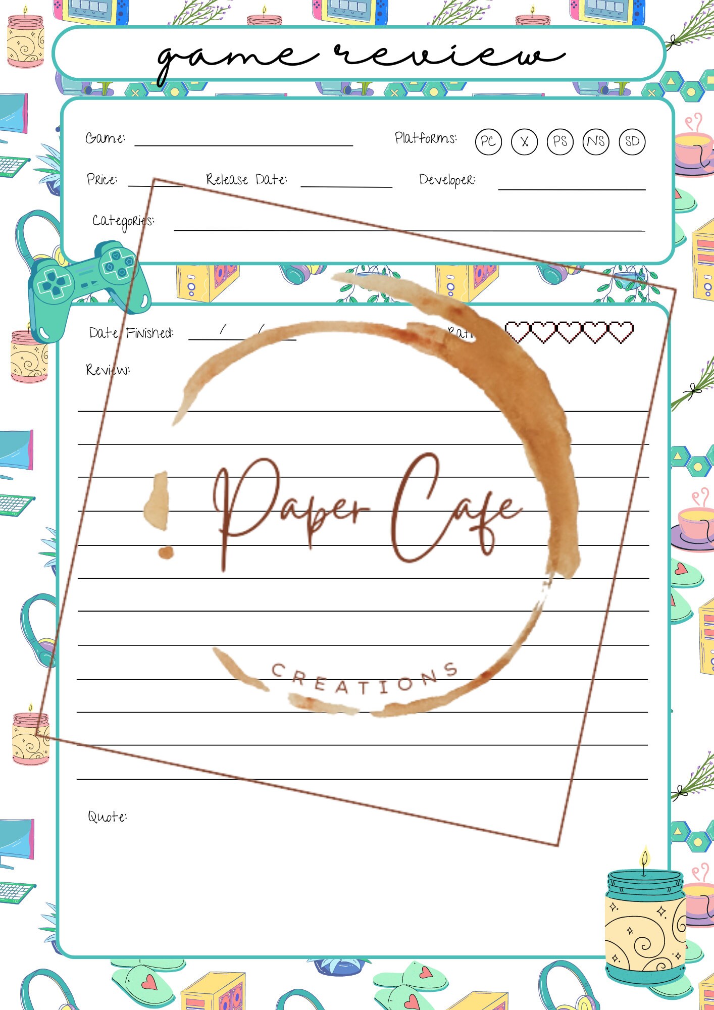 Cozy Game Review Template Printable Download PDF A4 & A5 Sizes 3 Styles ...