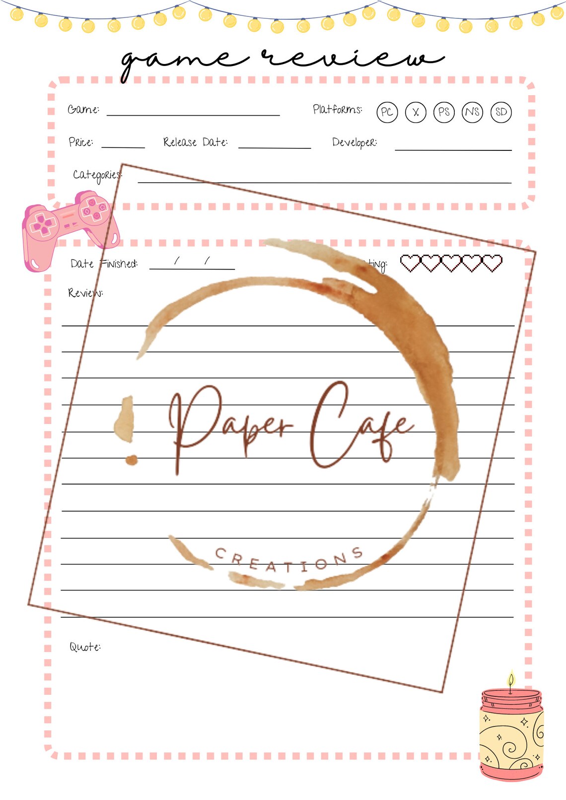 Cozy Game Review Template Printable Download PDF A4 & A5 Sizes 3 Styles ...