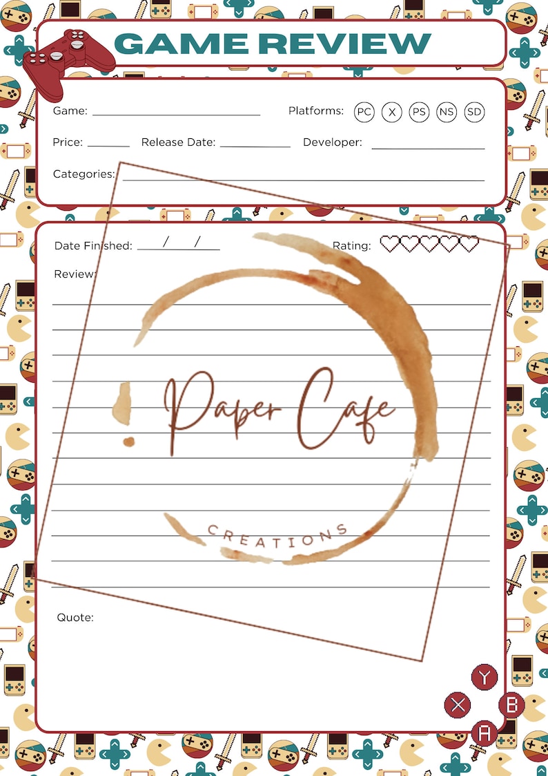 Video Game Review Template Printable Download PDF A4 & A5 Sizes 3 ...