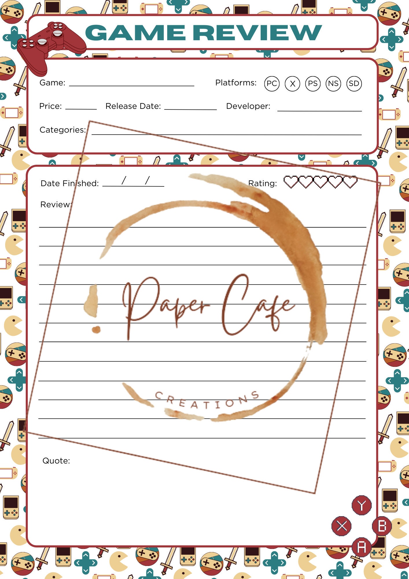 Video Game Review Template Printable Download PDF A4 & A5 - Etsy Hong Kong