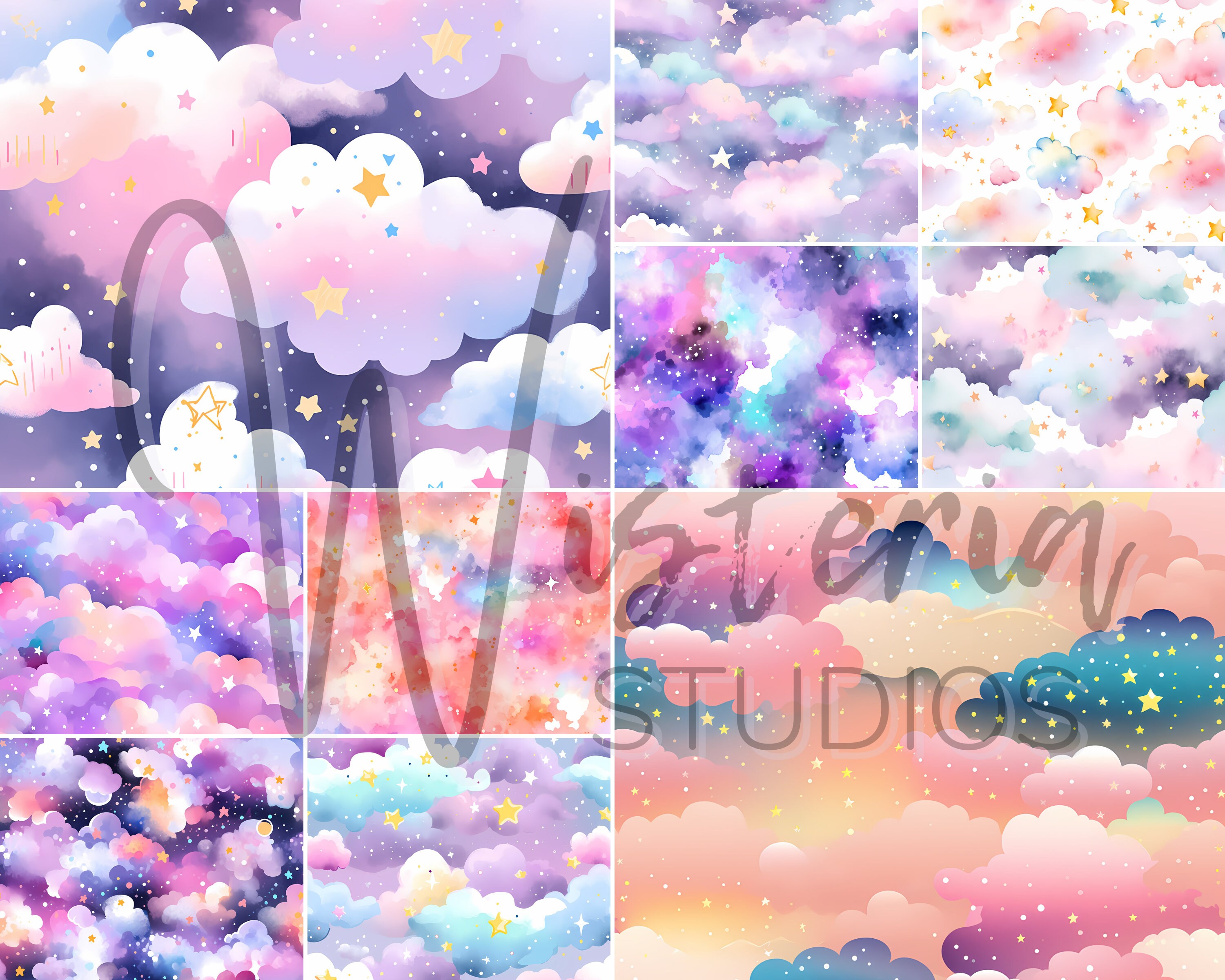 93 Watercolor Starry Sky Seamless Pattern Designs, Digital Repeat ...