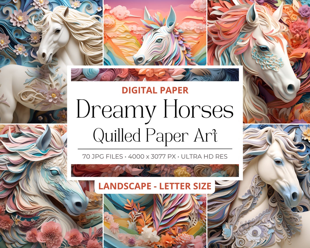 70 Horses Animal Paper Quill Digital Paper, Paper Quill, Junk Journal ...